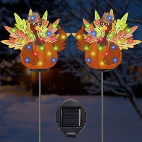 2 Pcs 33 Inch Thanksgiving Decorations Outdoor Solar Turkey Garden ...