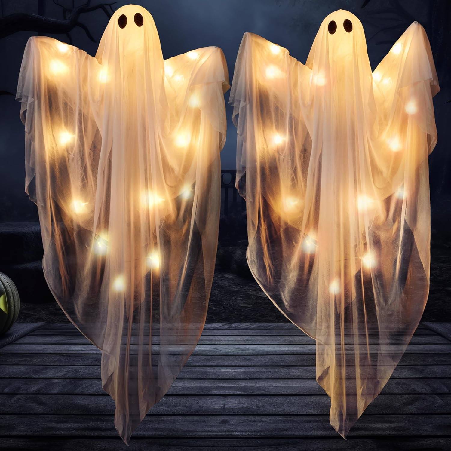 2 Pcs 35.5” Halloween Light up Hanging Ghost with Warm LED Light ...