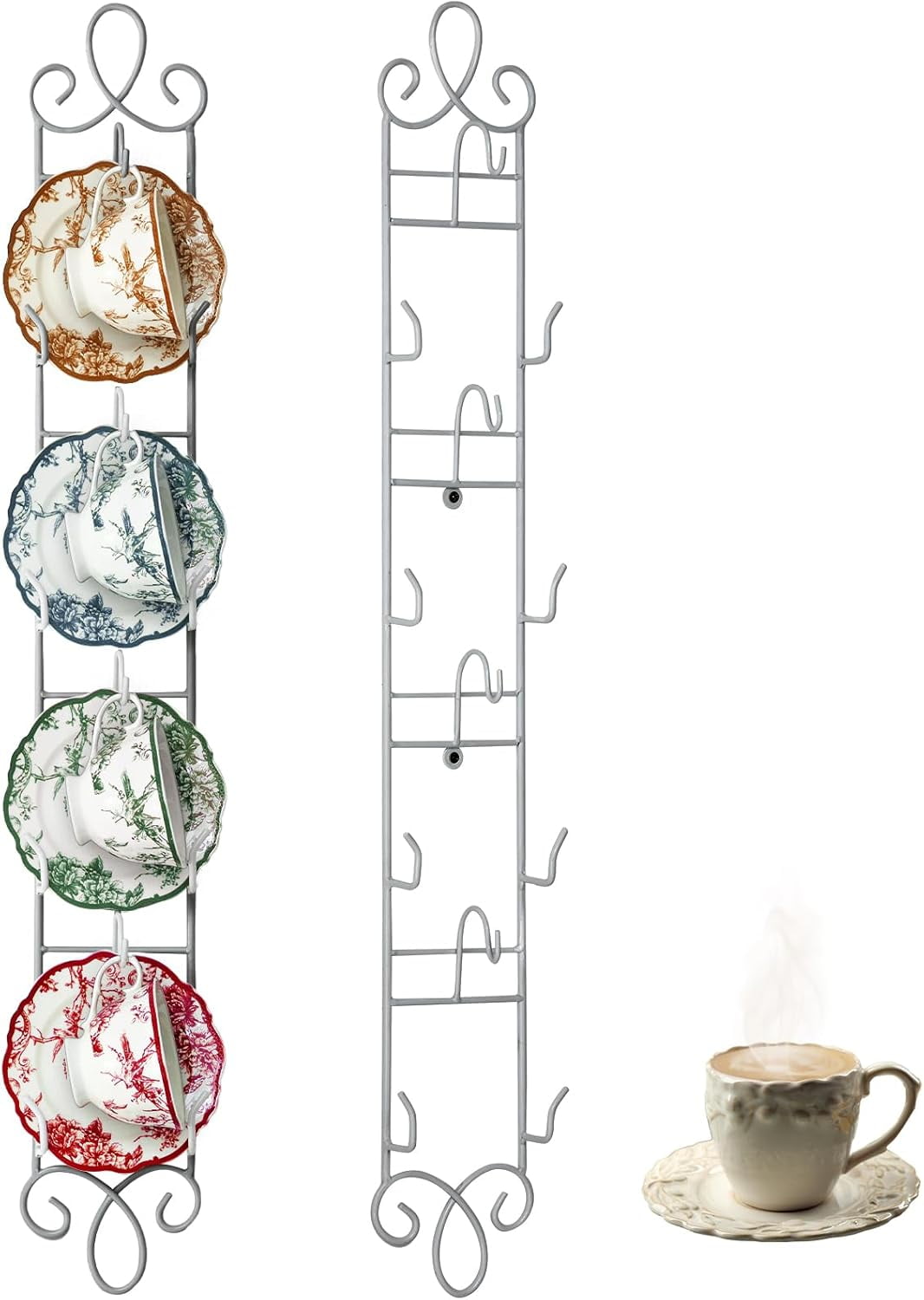 2 Pcs 36'' x 5'' Tea Cup and Saucer Display Stand 4 Tiers Vertical Wall ...