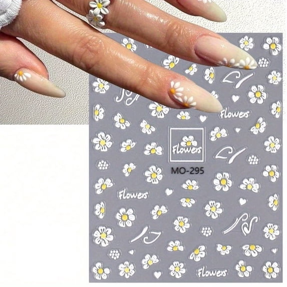 2 Pcs 3D Bee and Daisy Nail Art Stickers - Cartoon Flower Self-Adhesive ...