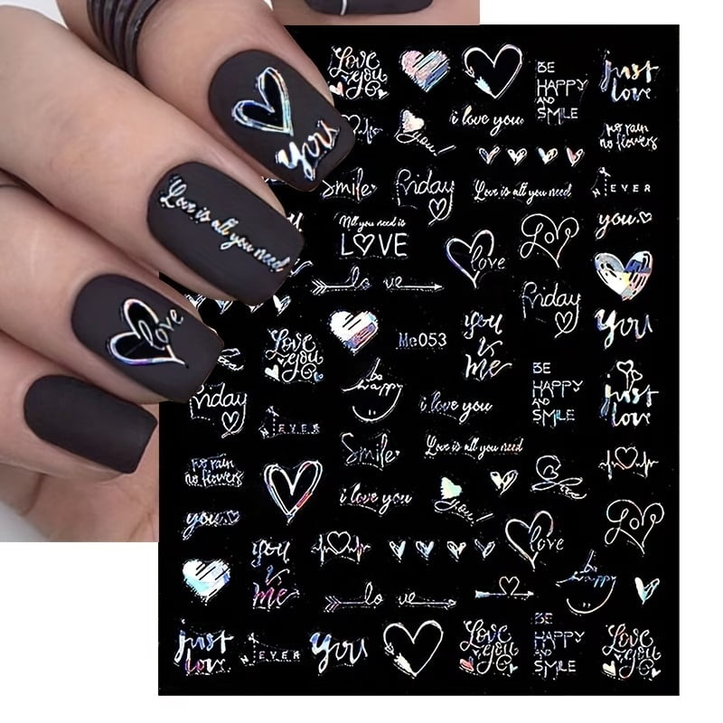 2 Pcs 3D Laser Heart Shape Letter Nail Art Stickers - Durable & Easy to ...