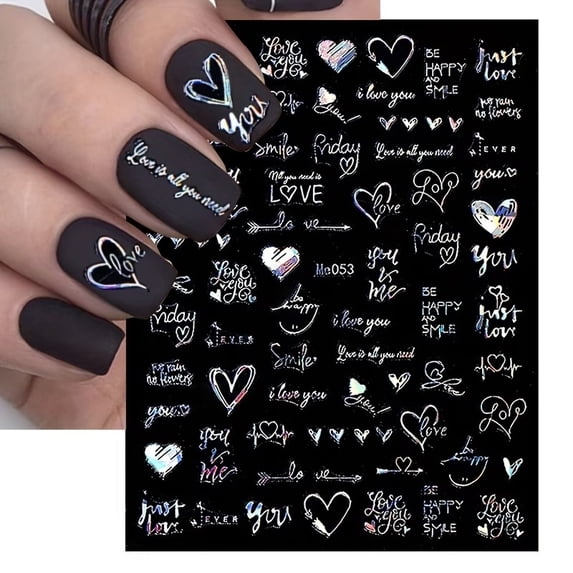 2 Pcs 3D Laser Heart Shape Letter Nail Art Stickers - Durable & Easy to ...