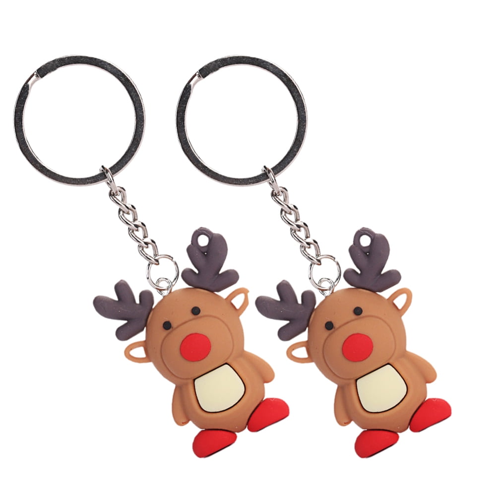 2 Pcs 3D Reindeer Keychain Santa Claus Decoration Backpack Keychains ...