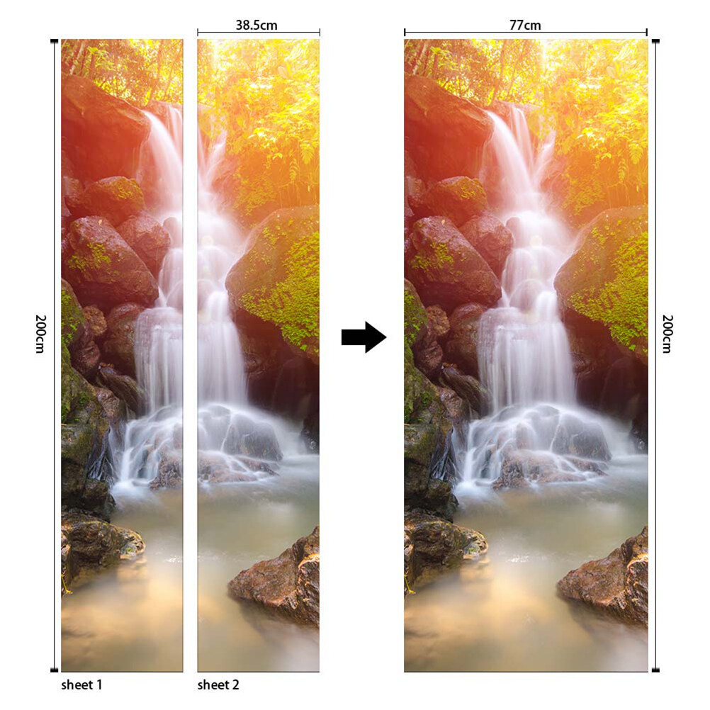 2 Pcs 3D Waterfall Forest Door Stickers Home Decoration One Piece ...