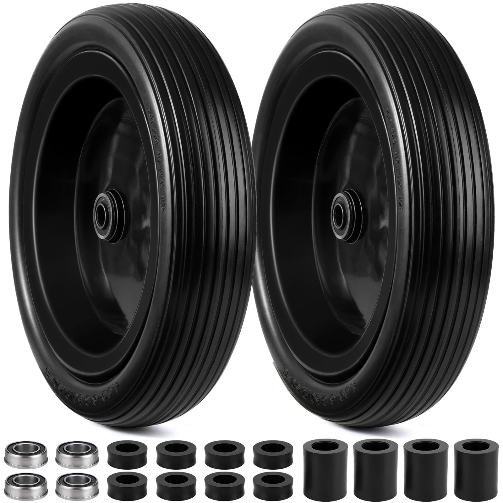 2 Pcs 4.00-6 Tire and Wheel Flat Free,13 Inch Solid Wheelbarrow Tires ...