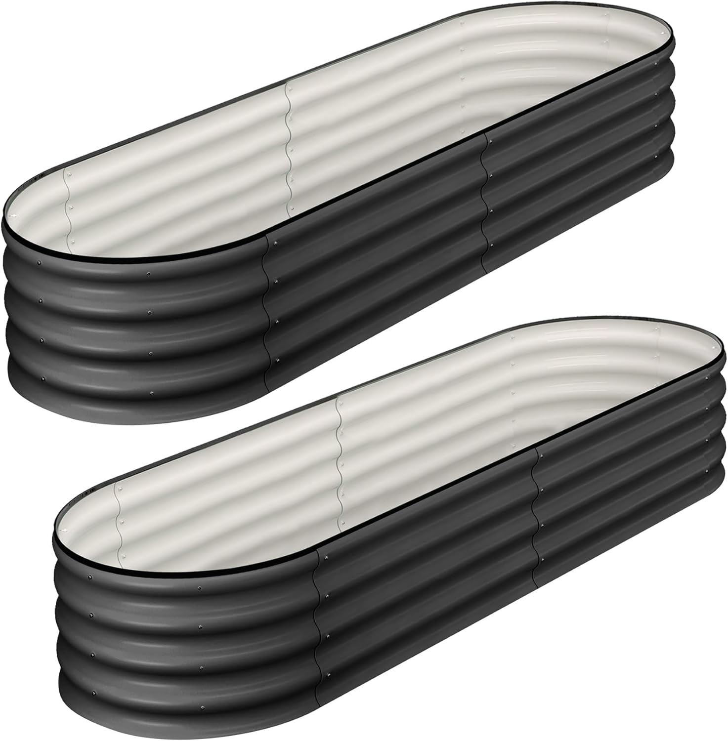 2 Pcs 4.5x2x1.5ft Oval Raised Garden Beds, Gray Galvanized Steel Raised ...