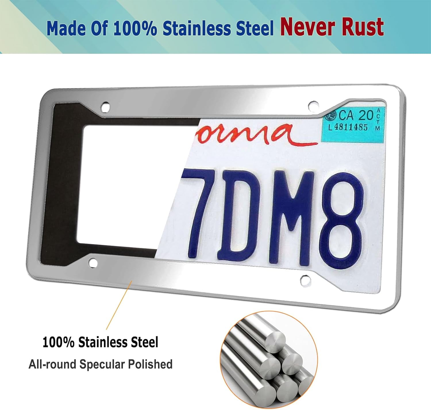 2 Pcs 4 Holes Stainless Steel License Plate Frame， Car License Plate ...