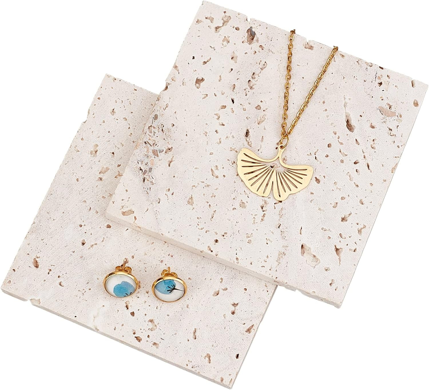 2 Pcs 4" L x 4" W White Rock Display Base with Hole Marble Effect ...