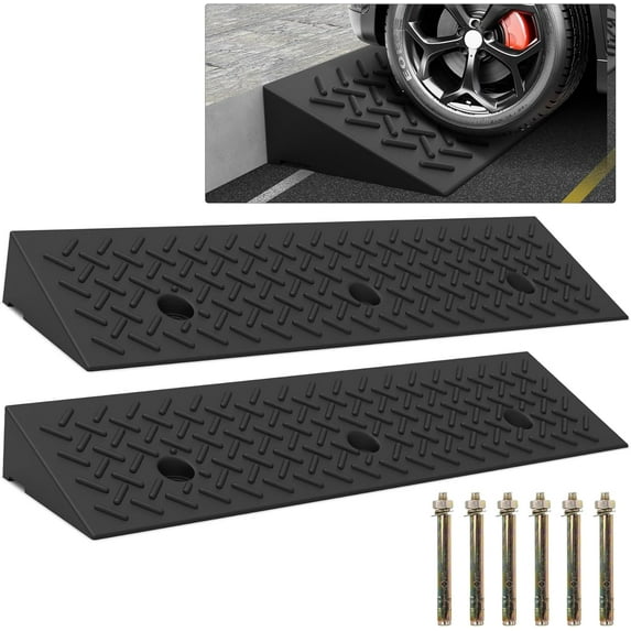 2 Pcs 4" Rubber Curb Ramp Threshold Ramps,4" H 38.5" L 9.5" W.Heavy Loading 3 Tons(6600 LB ...
