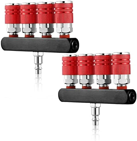 2 Pcs 4 Way Straight Air Compressor Manifold Air Hose Splitter 5 Ports ...