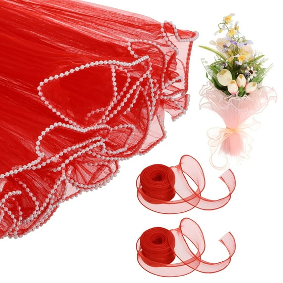 2 Pcs 4 Yards Flower Wrapping Mesh Paper Pearl Edge Bouquet Floral ...