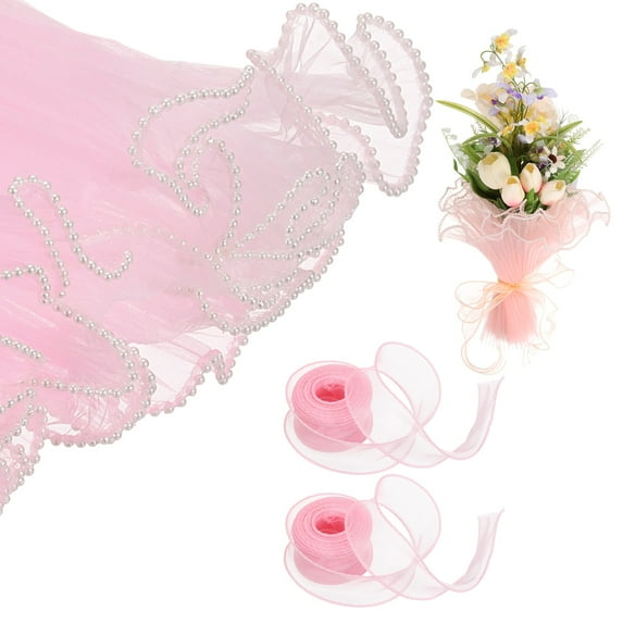 2 Pcs 4 Yards Flower Wrapping Mesh Paper Pearl Edge Bouquet Floral ...