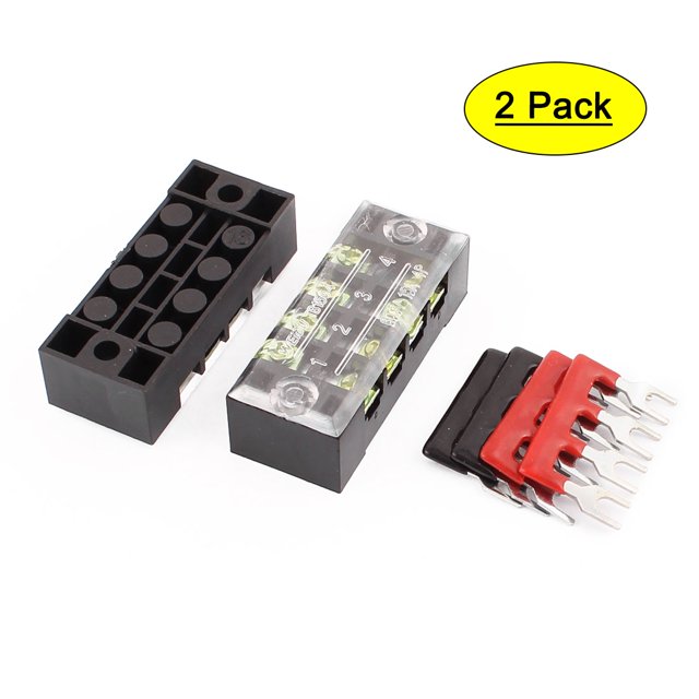2 Pcs 400V 15A 4P Dual Row Barrier Terminal Block + 4 x Terminal ...