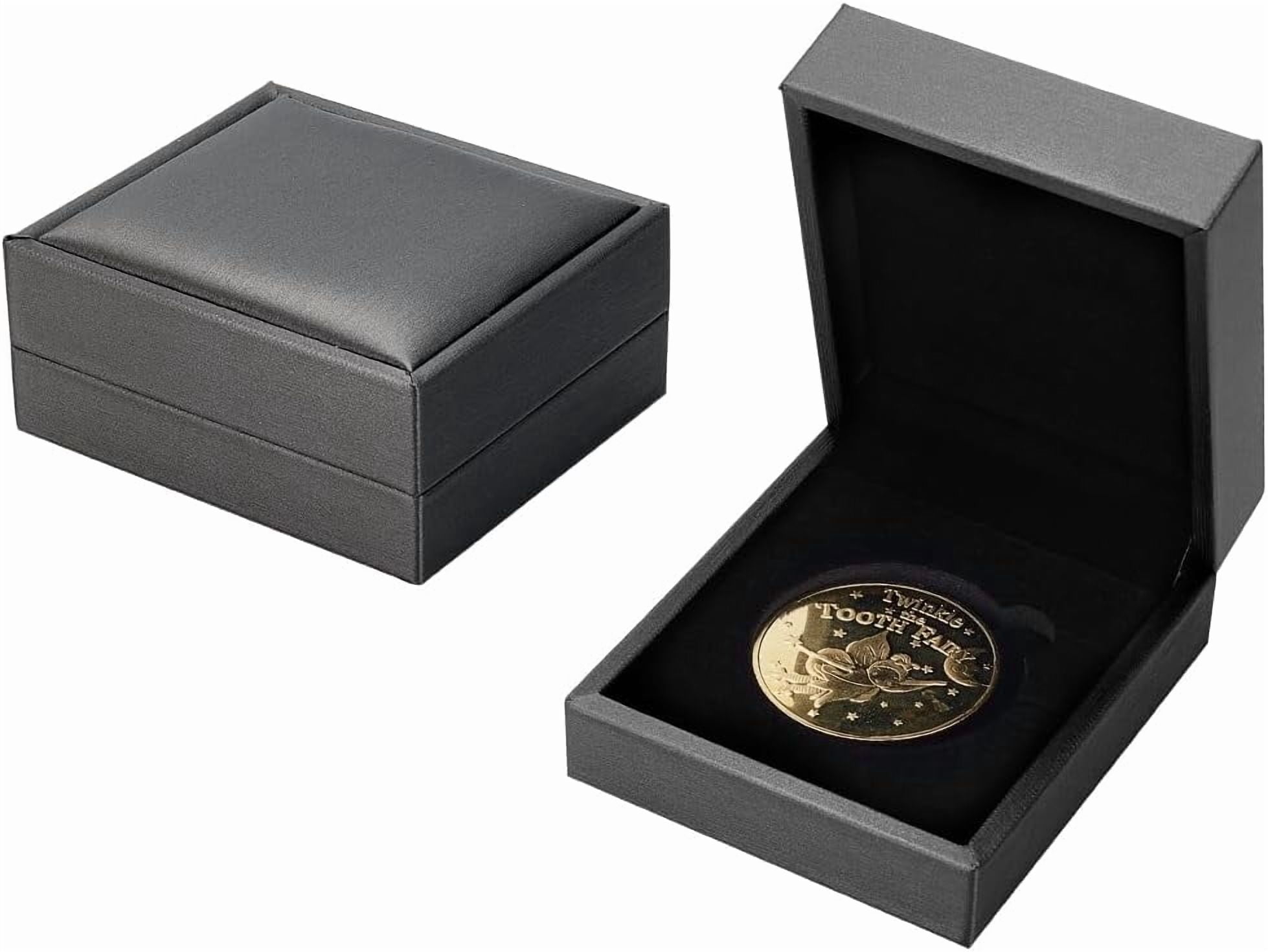 2 Pcs 40mm Coin Presentation Display Box Grey Color Rectangle PU ...