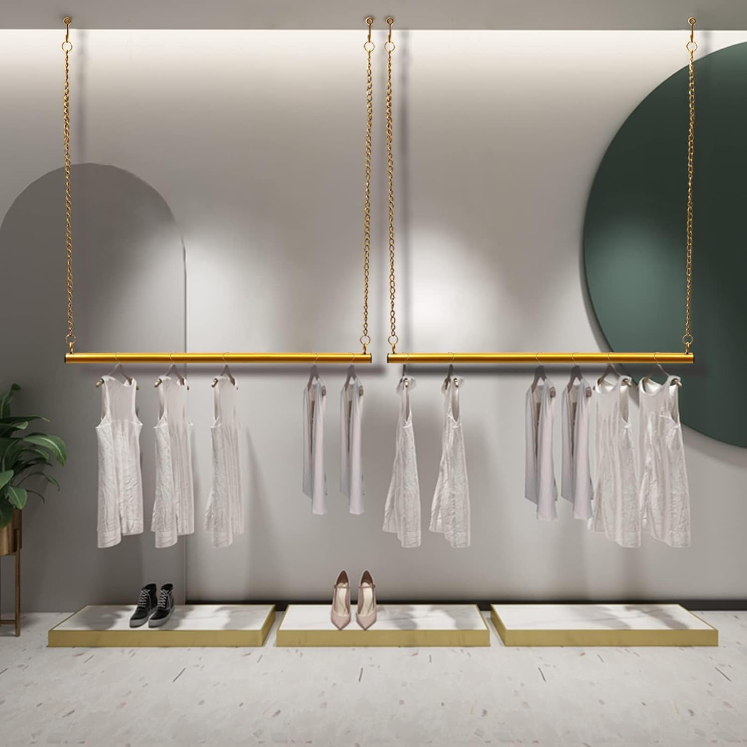 2 Pcs- 47"Height Adjustable Gold Clothing Racks Hanging Rack Ceiling ...