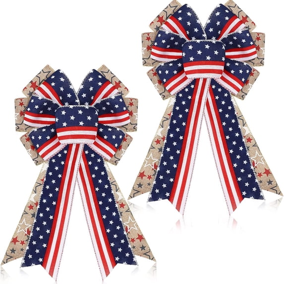 2 Pcs 4th of July Decor Bow for Wreath,Red White Blue Stripe Stars Tree ...
