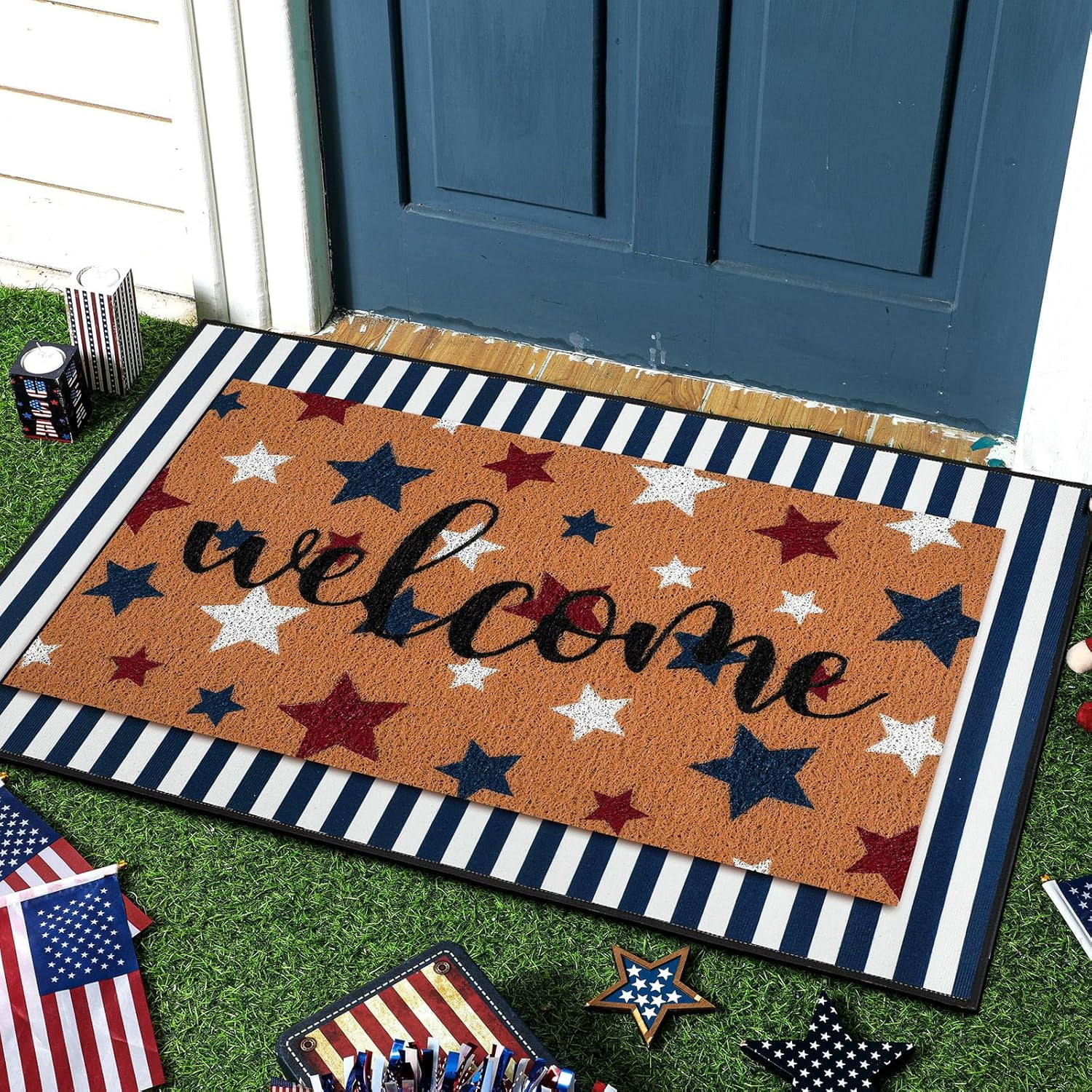 2 Pcs 4th of July Door Mat Patriotic Welcome Non Slip Coir Mats Red ...