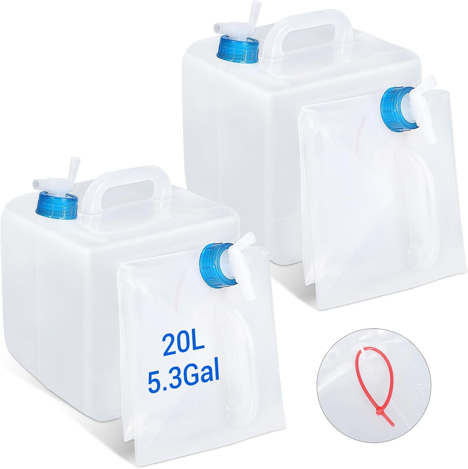 2 Pcs, 5.3Gallons Collapsible Water Container with Spigot, BPA Free Camping Water Jug, Portable ...