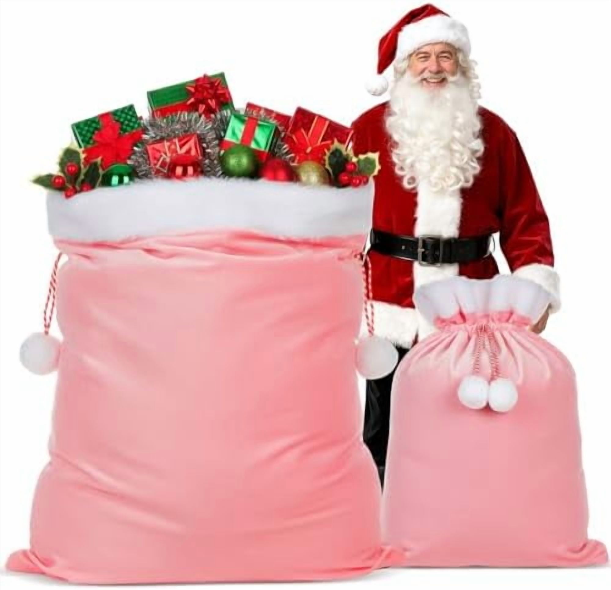 2 Pcs 50 x 30 Inch Jumbo Christmas Velvet Santa Bags with Drawstring 20 ...