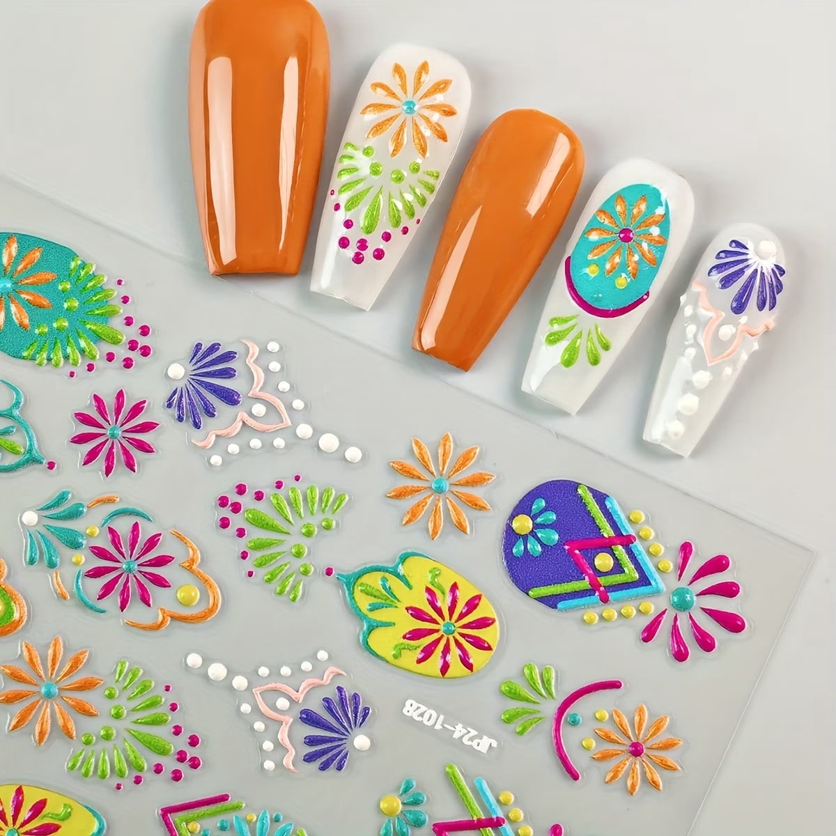 2 Pcs 5D Bohemian Floral Embossed Nail Art Stickers - Self-Adhesive ...