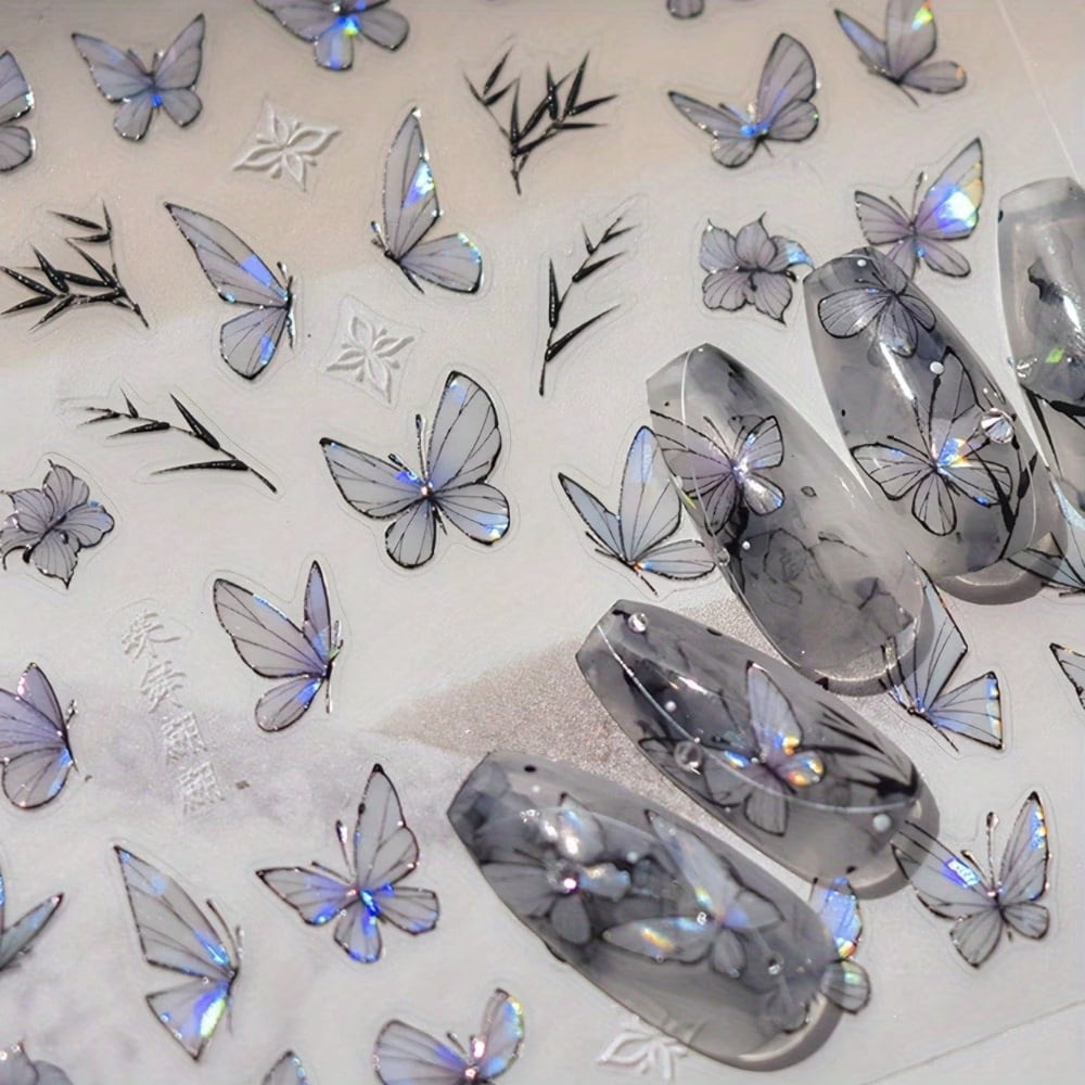 2 Pcs 5D Nail Art Stickers - Elegant Butterfly & Willow Branch Designs ...