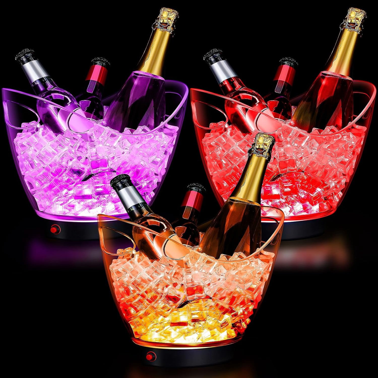 2 Pcs 5L LED Ice Buckets Clear Plastic Ice Bucket Large Capacity Light ...
