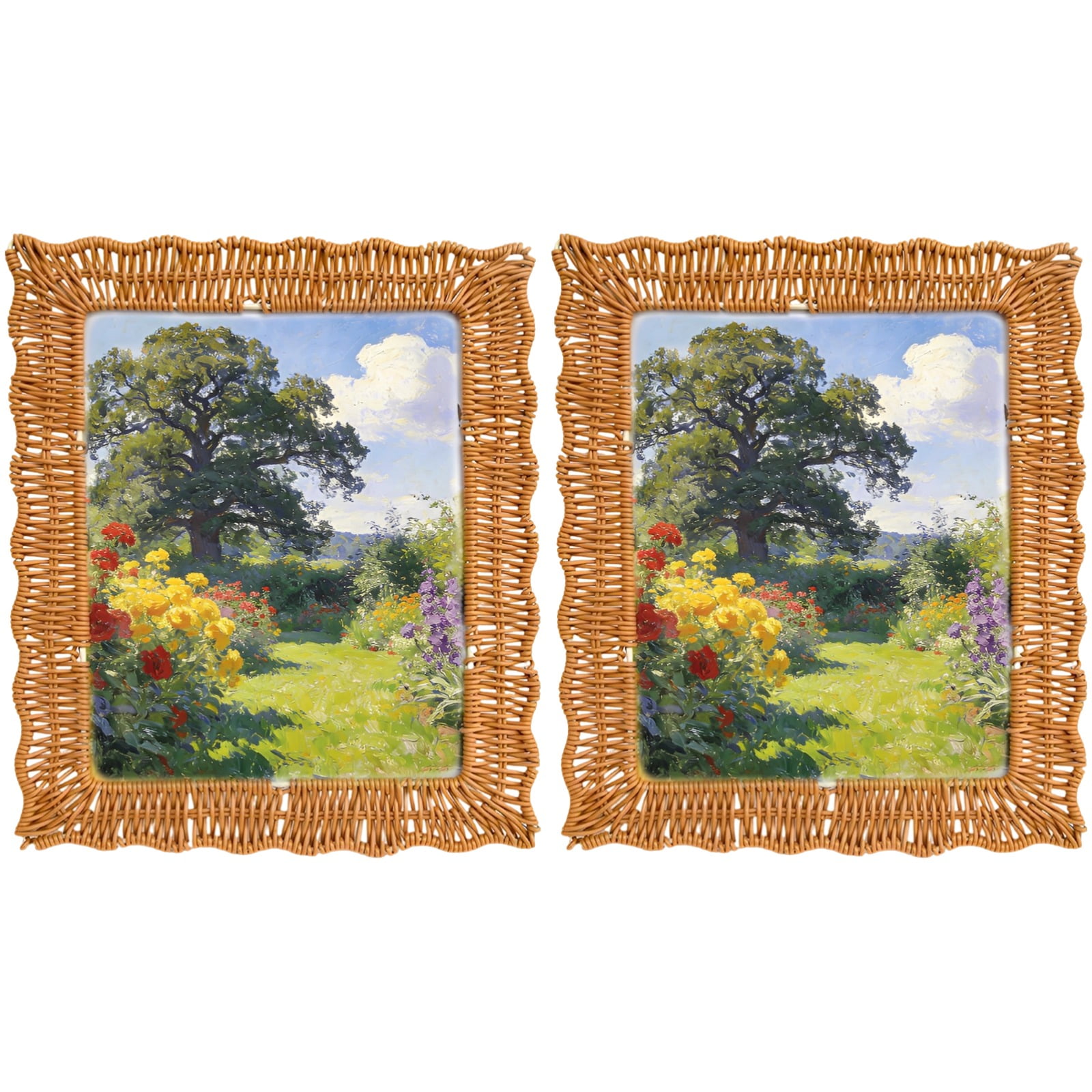 2 Pcs 5x7 Picture Frame Set, Wicker Weave Photo Frames with Wave Edge ...