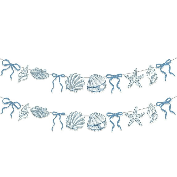 2 Pcs 6.56ft Blue Coastal Beach Seashell Hanging Banners, Bow Starfish ...