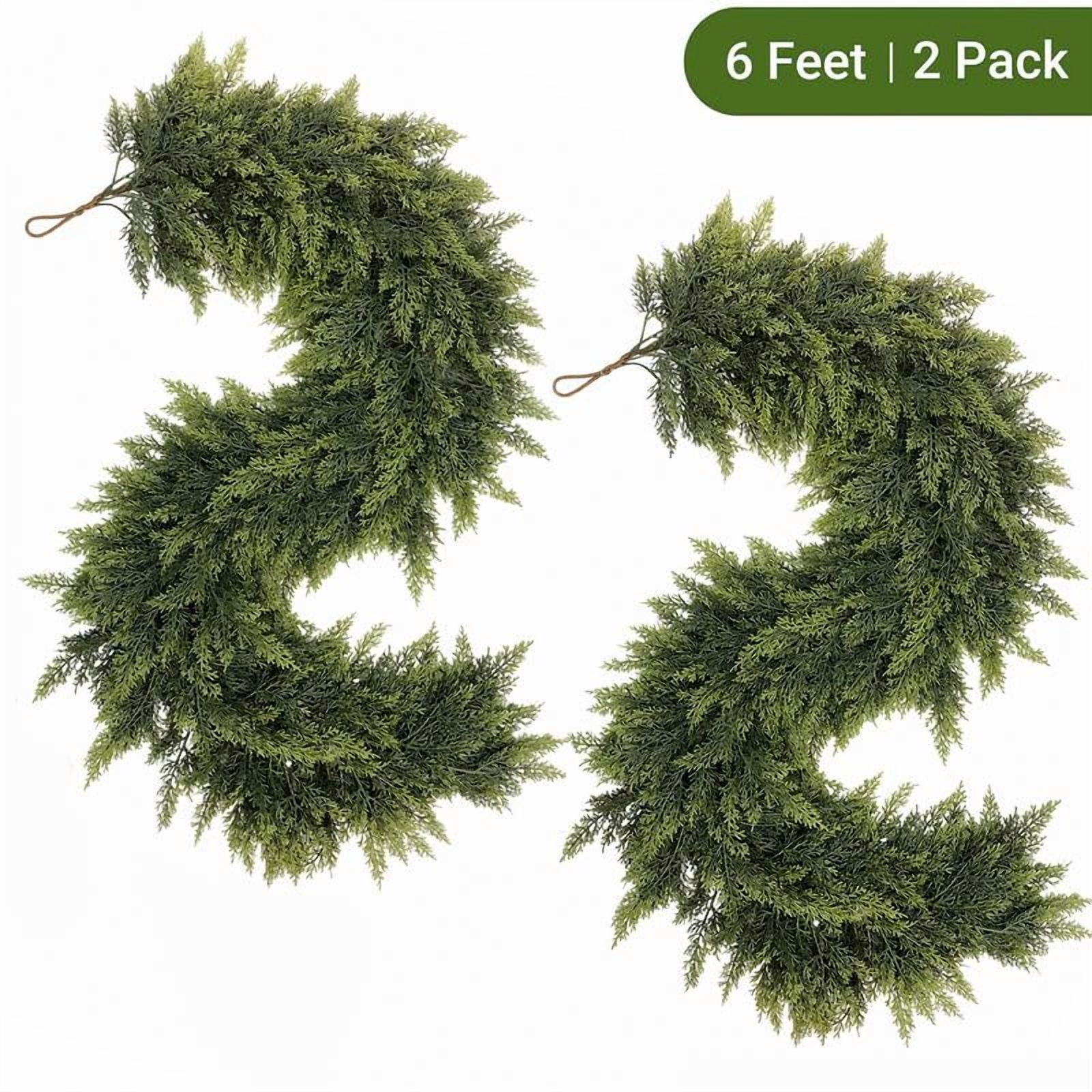 2 Pcs 6 FT Real Touch Winter Cedar Garlands, Green Artificial Greenery ...