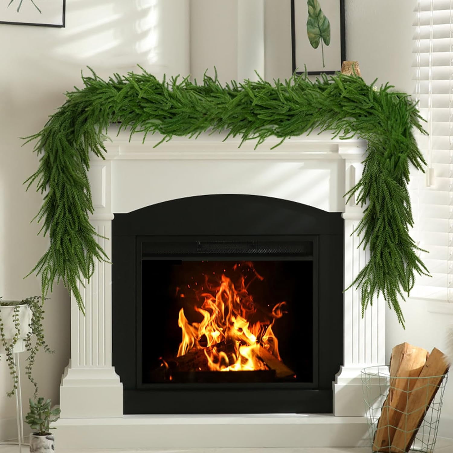2 Pcs 6 Ft Artificial Norfolk Pine Garlands, Realistic Winter Pine ...