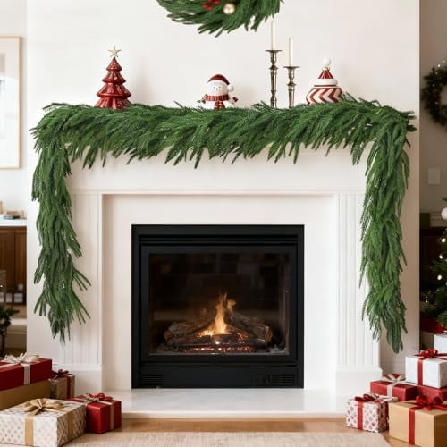 2 Pcs 6 Ft Christmas Norfolk Pine Garland, Real Touch Natural Droopy ...