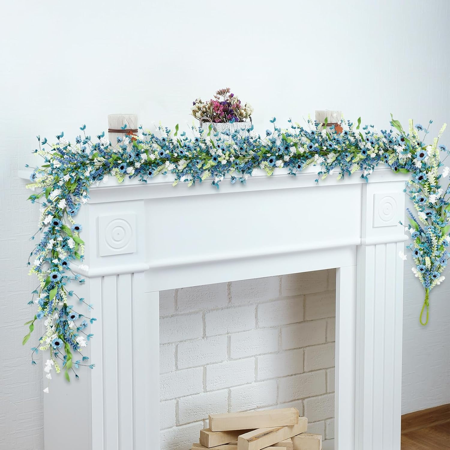 2 Pcs 6 Ft Daisy Flowers Garland Summer Floral Garland Artificial Blue ...