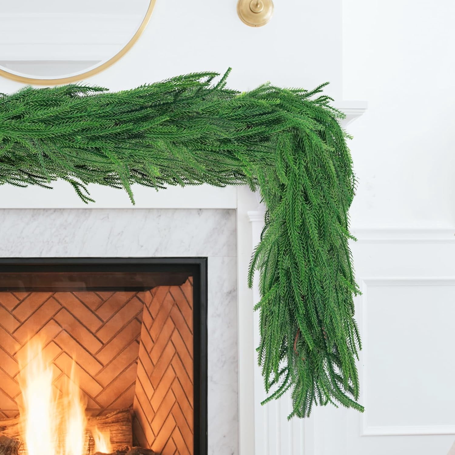 2 Pcs 6 Ft Norfolk Pine Garland, Artificial Dense Christmas Garland ...