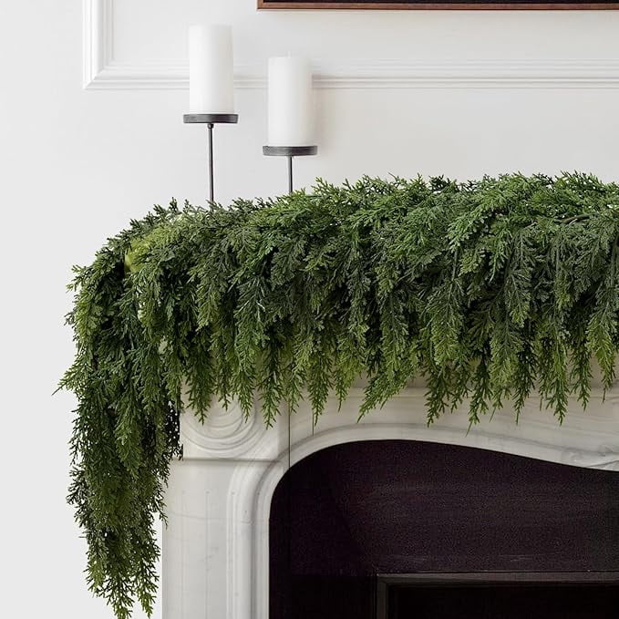 2 Pcs 6 Ft Real Touch Christmas Garland,Natural Droopy,Soft Bendable ...