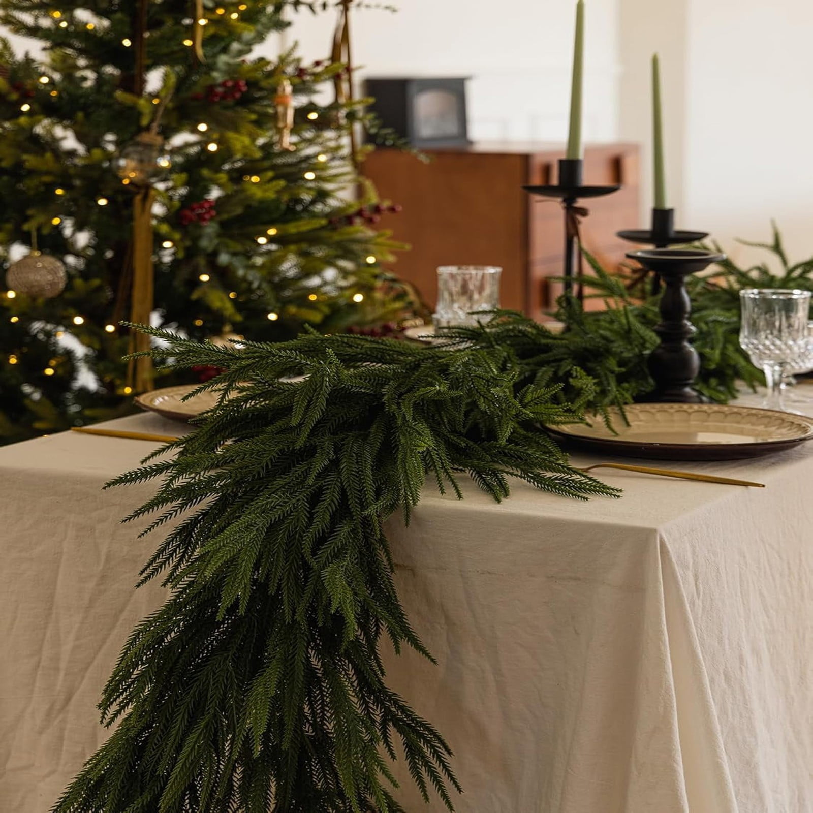 2 Pcs 6 Ft Real Touch Garland Christmas Decorations, Natural Droopy ...