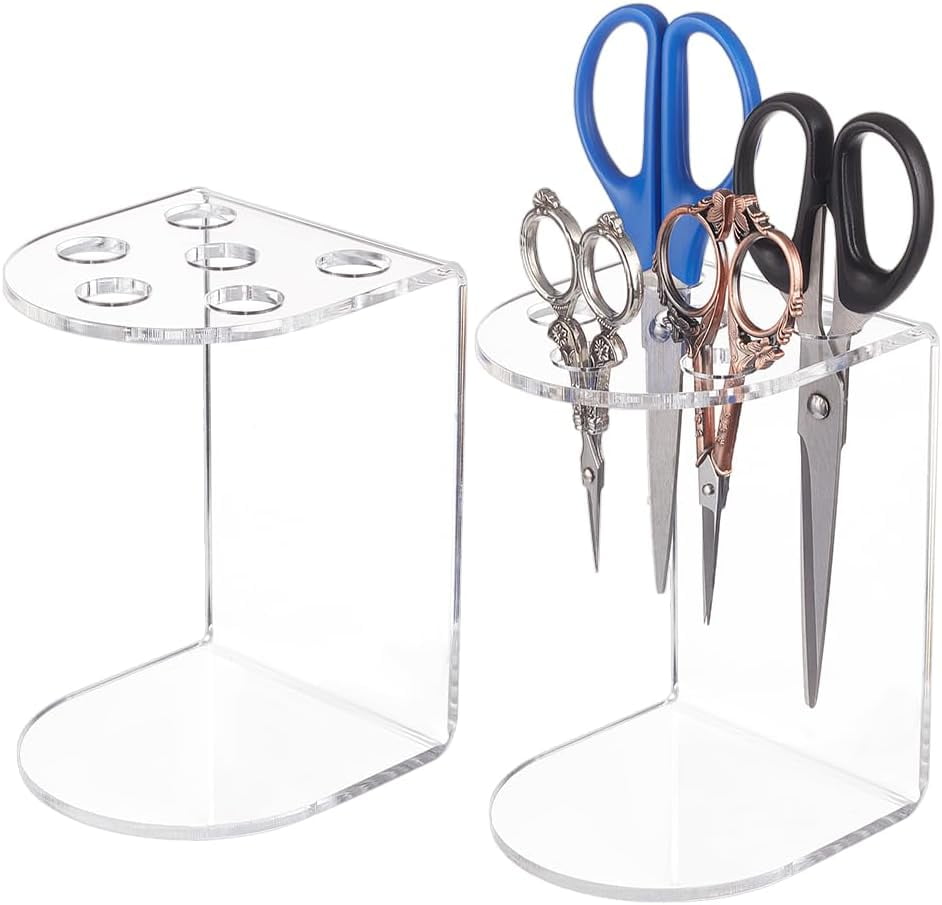2 Pcs 6-Hole Clear Acrylic Scissors Holder Salon Scissor Shear Rack ...