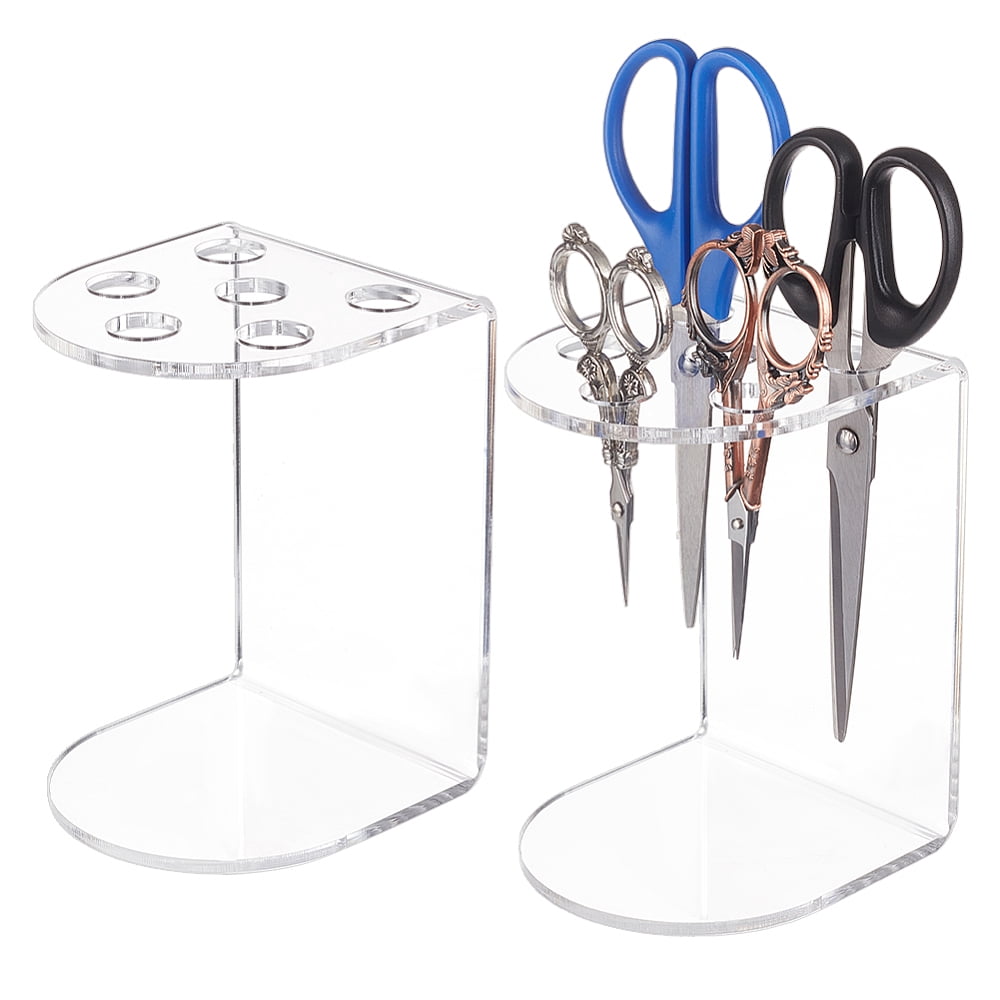 2 Pcs 6-Hole Clear Acrylic Scissors Holder Salon Scissor Shear Rack ...