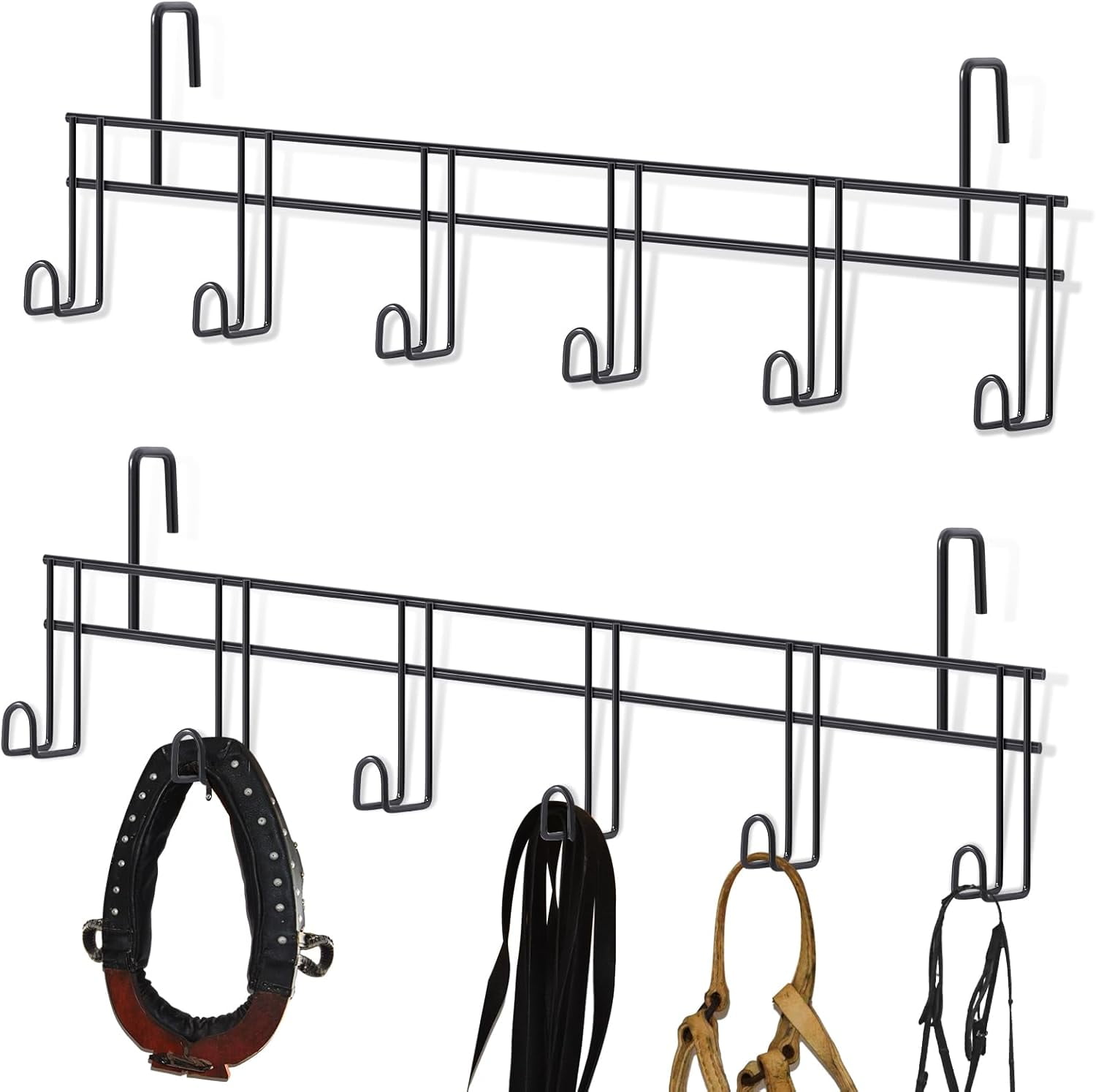 2 Pcs 6 Hook Horse Bridle Hooks Metal Black Tack Bridle Rack with ...
