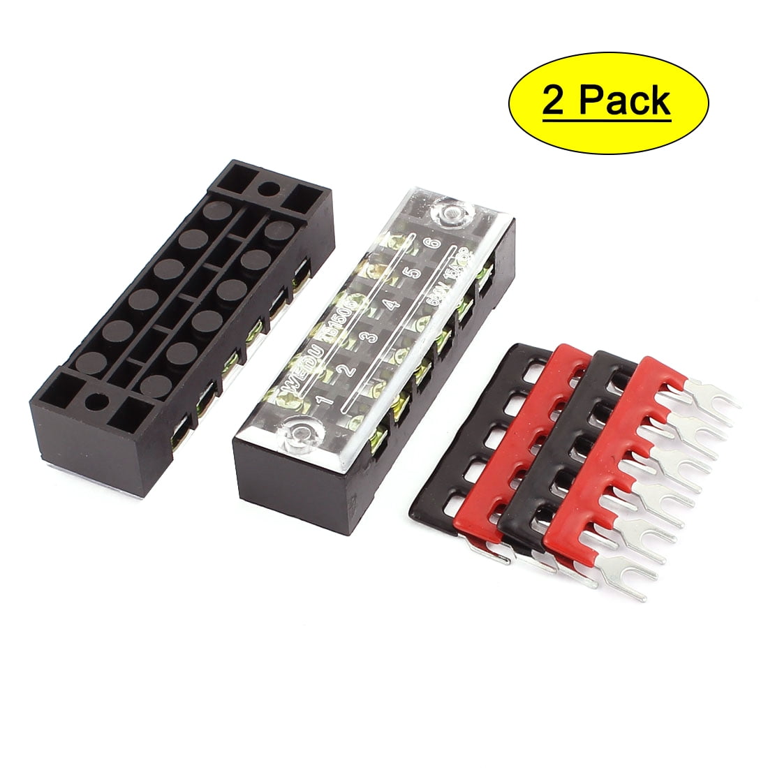 2 Pcs 600V 15A 6P Dual Row Barrier Terminal Block + 4 x Terminal ...