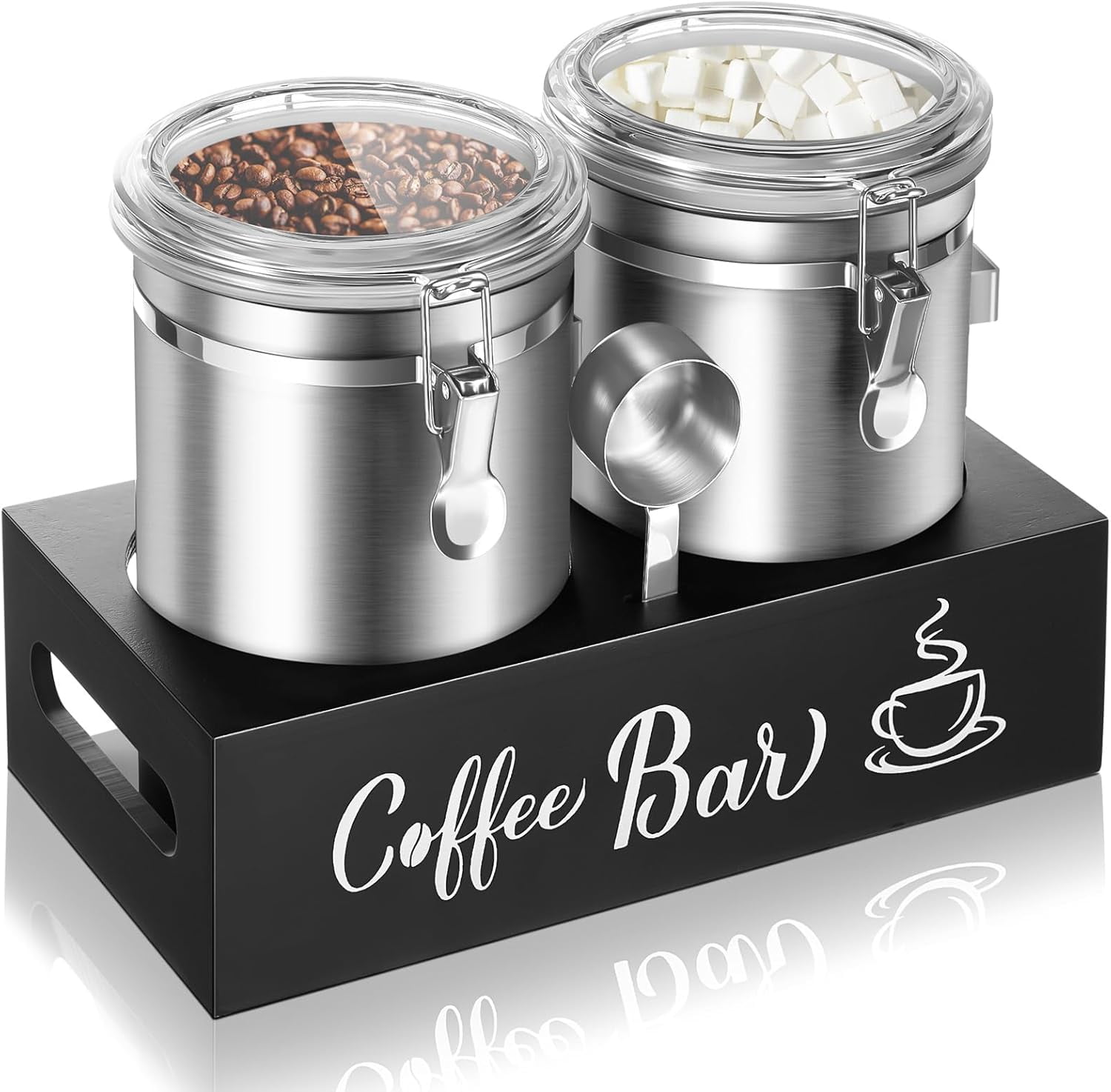 2 Pcs 66 oz Coffee Canisters with Shelf 304 Stainless Steel Station ...