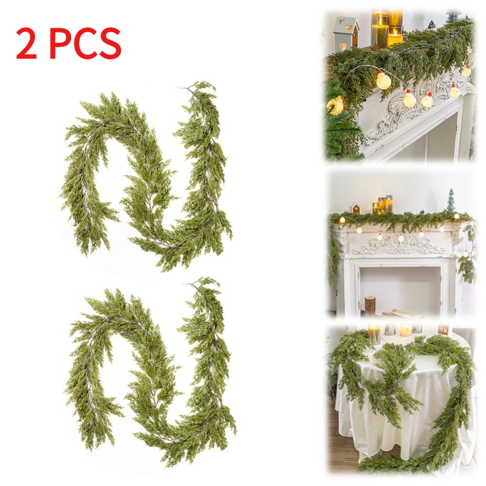 2 Pcs 6ft Handmade Christmas Garland,Artificial Cypress Cedar Pine ...