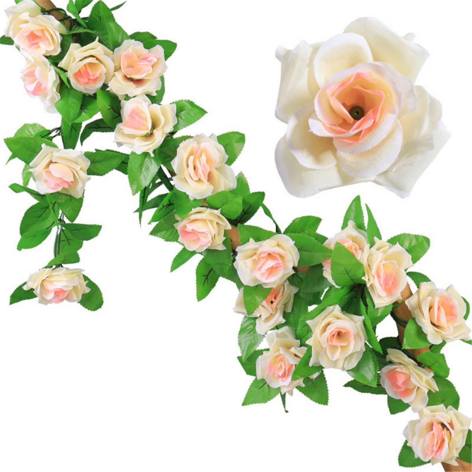 2 Pcs 7.5FT Artificial Rose Vine Garland Wedding Arch Garden Background ...