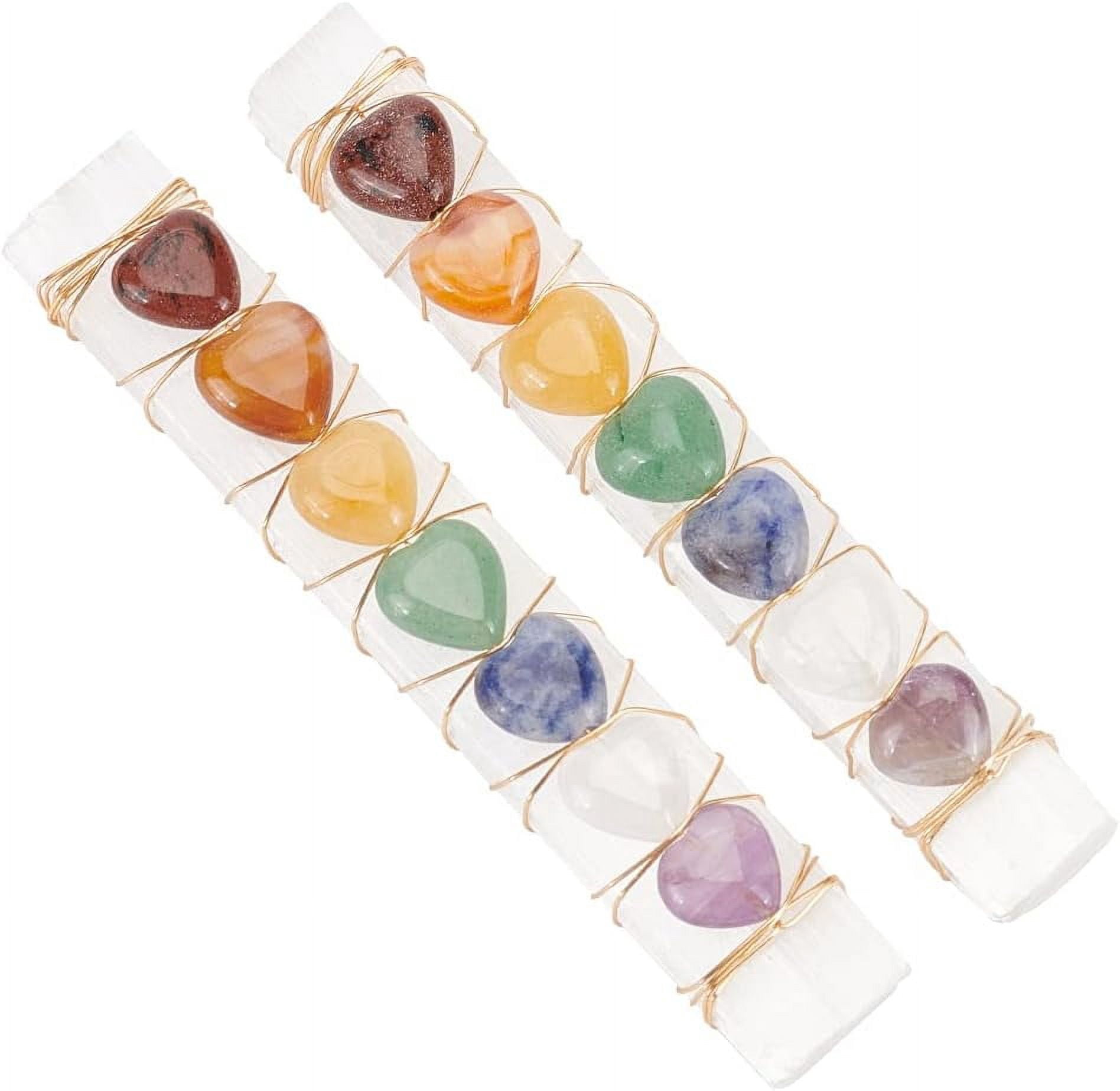 2 Pcs 7 Chakra Crystal Heart Stones Wand Chakra Crystal Stick with 7 ...