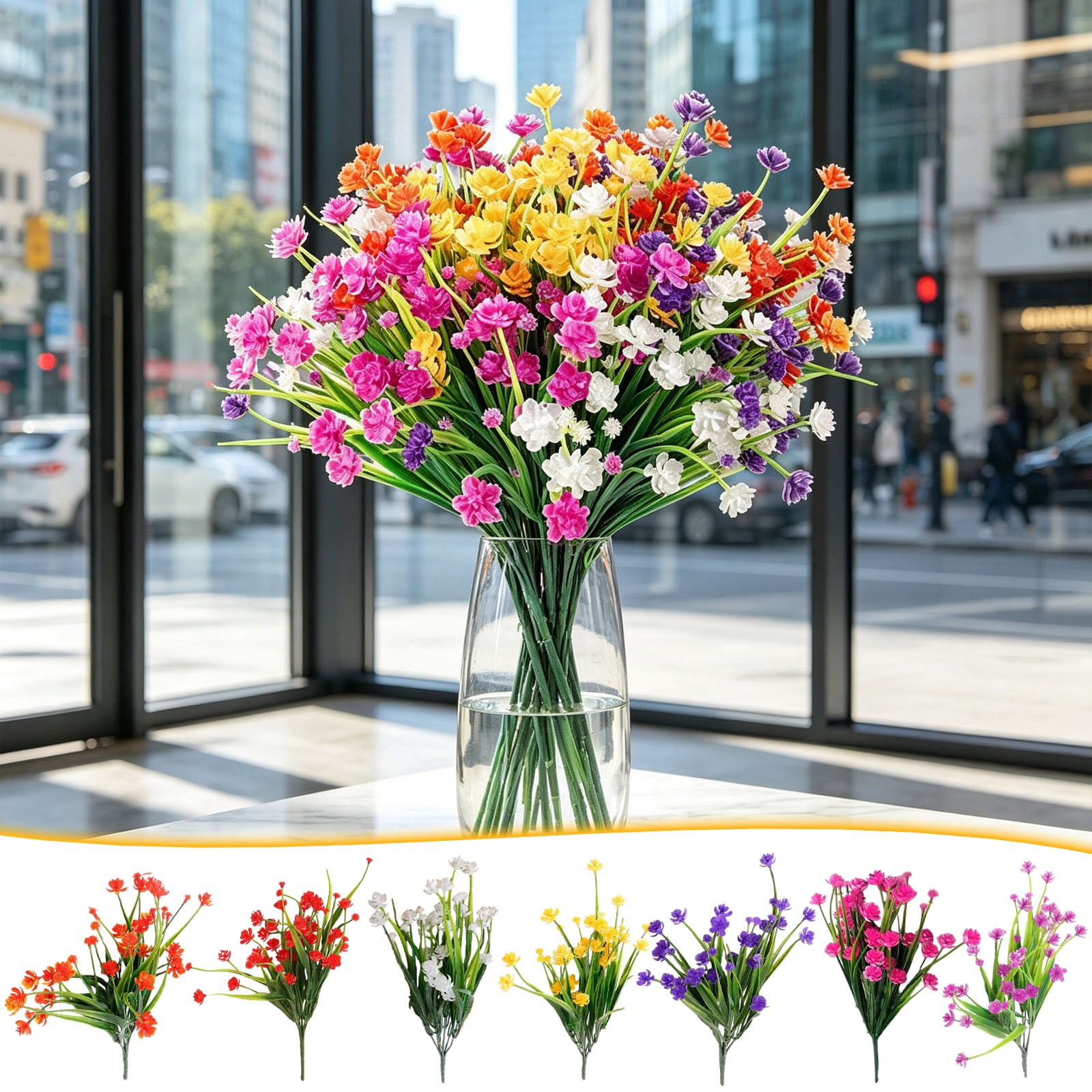 2 Pcs 7-Fork Simulated Spring Grass Camellia Flower Arrangement for ...