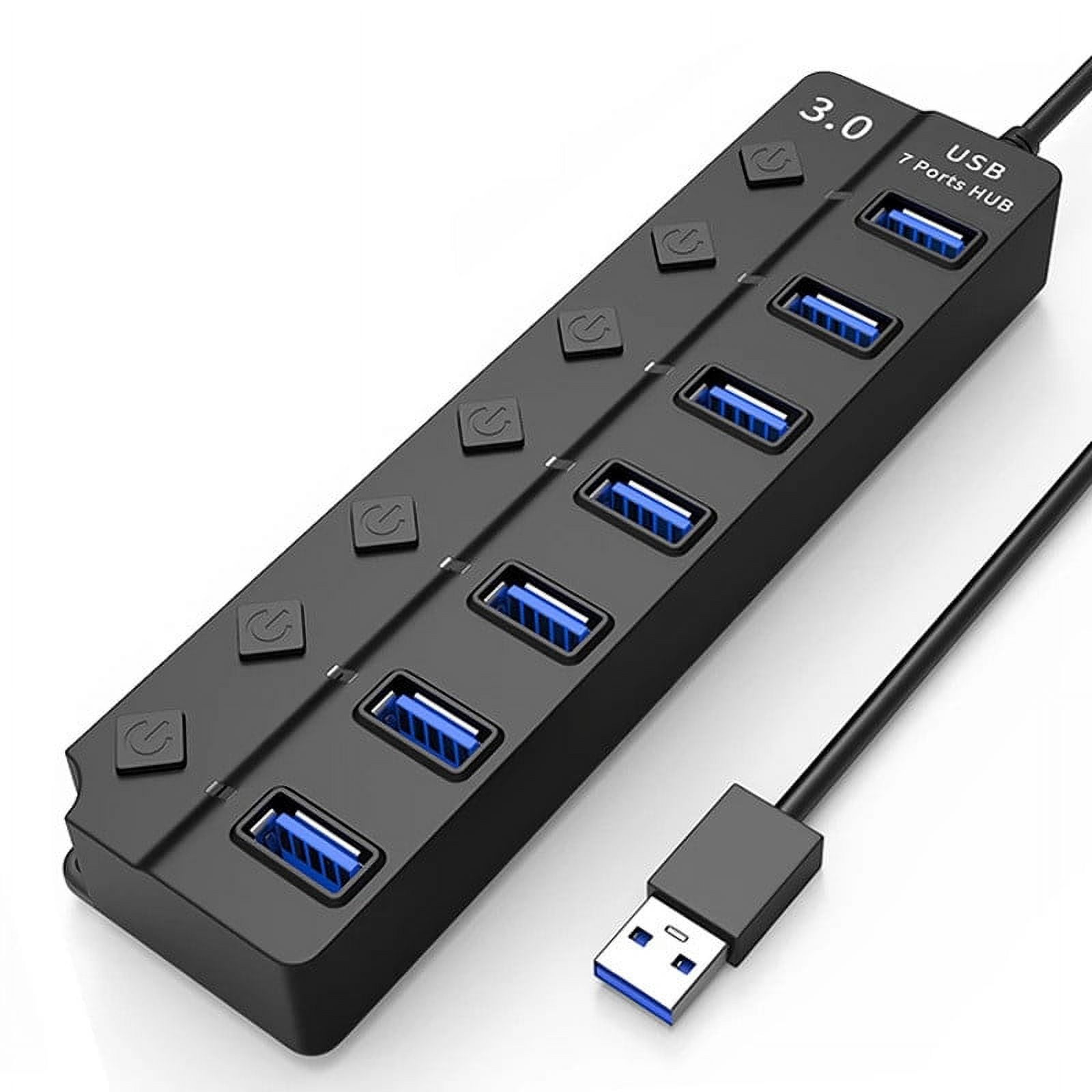 2 Pcs 7-Port USB Hub High-Speed Data Transfer with Power Adapter for ...