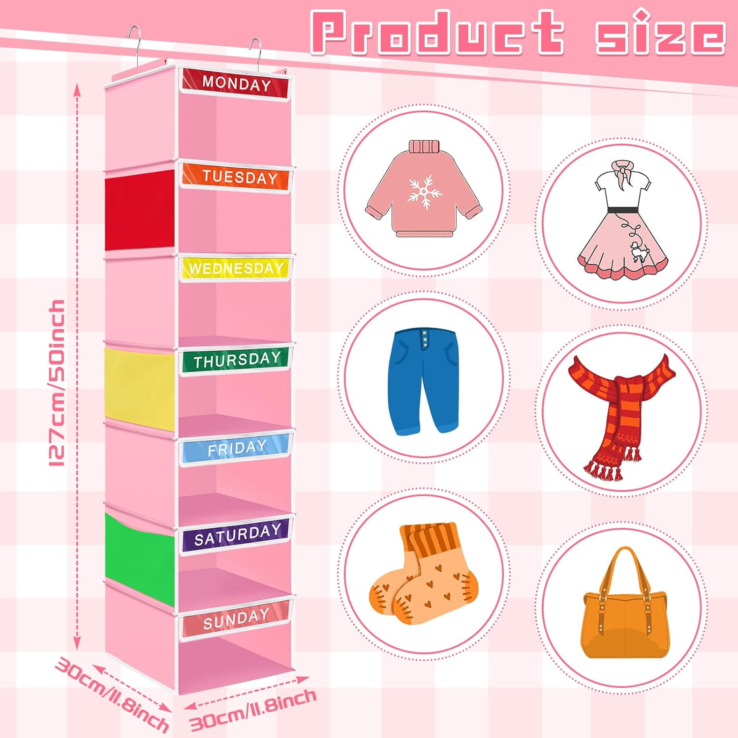 2 Pcs 7 Shelf Weekly Clothes Organizer for Kids Hanging Closet ...
