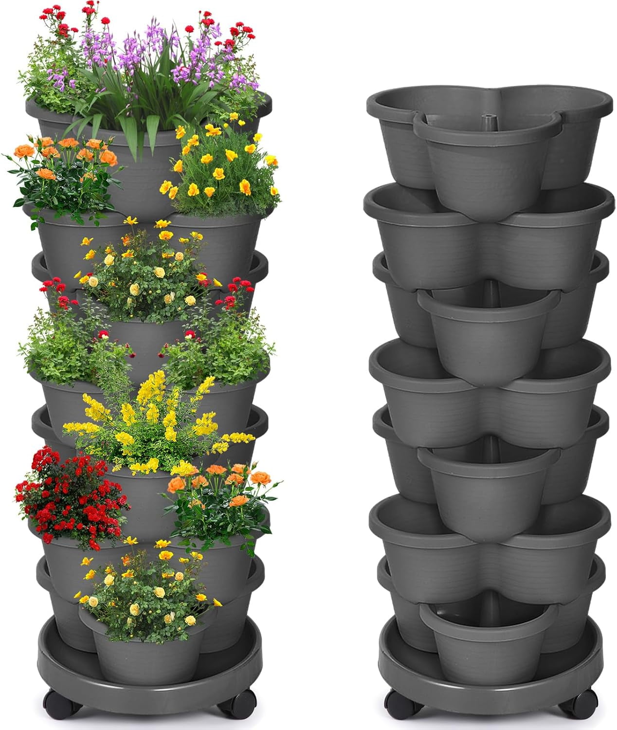2 Pcs 7 Tier Stackable Planter Vertical Gardening Planter with ...