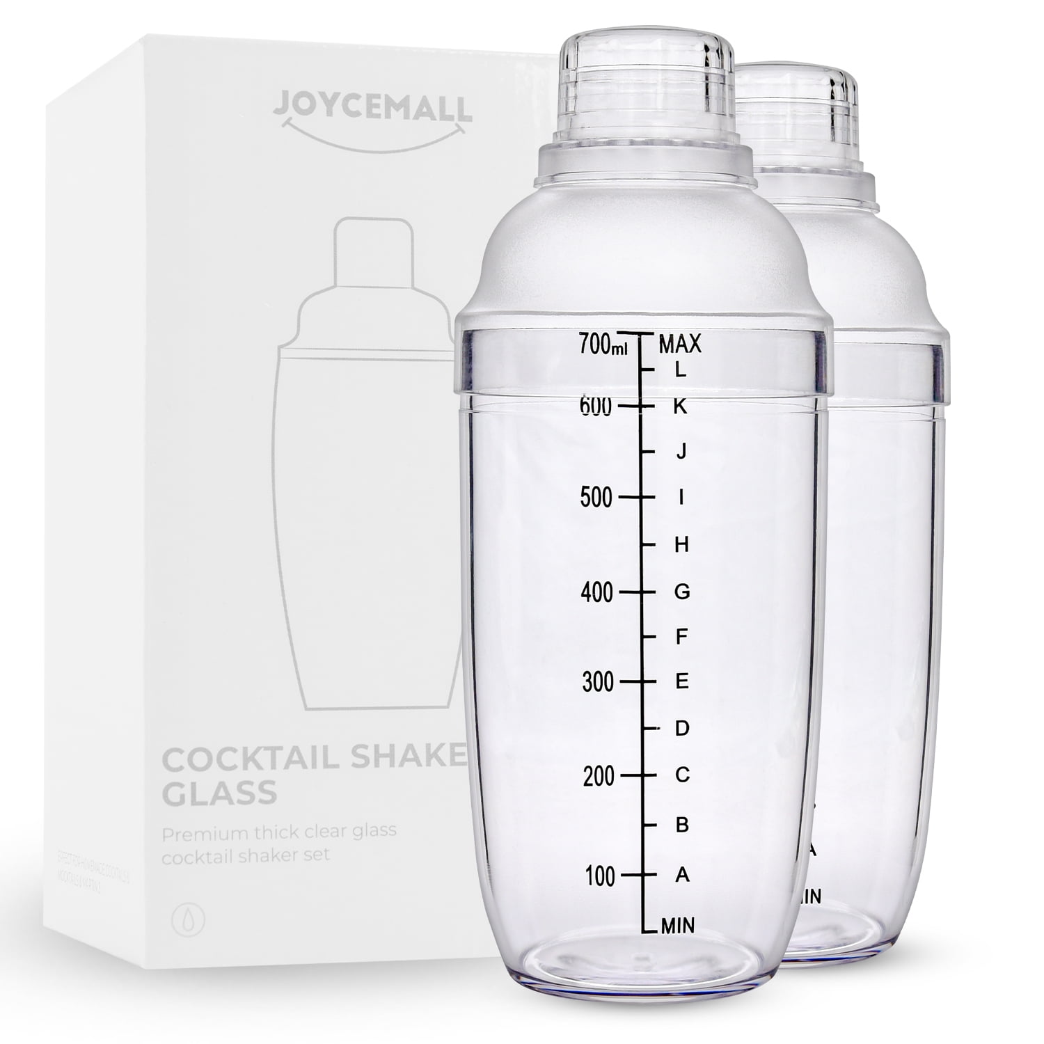 2 Pcs 700cc / 24 oz Plastic Cocktail Shaker with Scale and Strainer Top ...