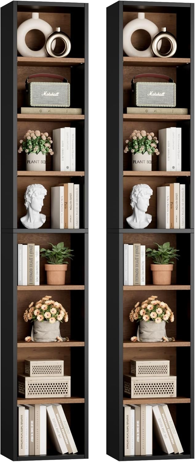 2 Pcs 71'' Tall Narrow Bookshelf, 8-Tier Media Tower Rack Set of 2, CD ...