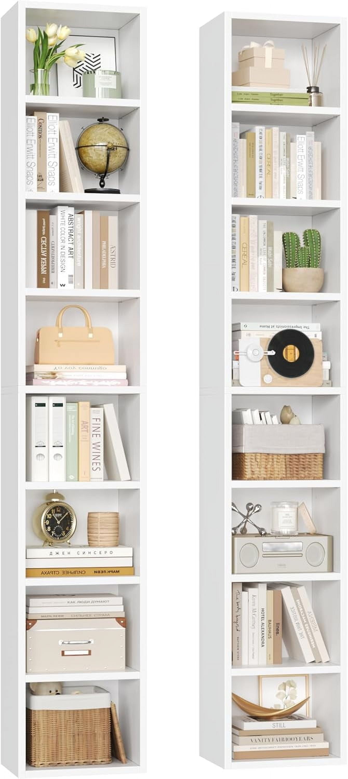 2 Pcs 71'' Tall Narrow Bookshelf, 8-Tier Media Tower Rack Set of 2, CD ...